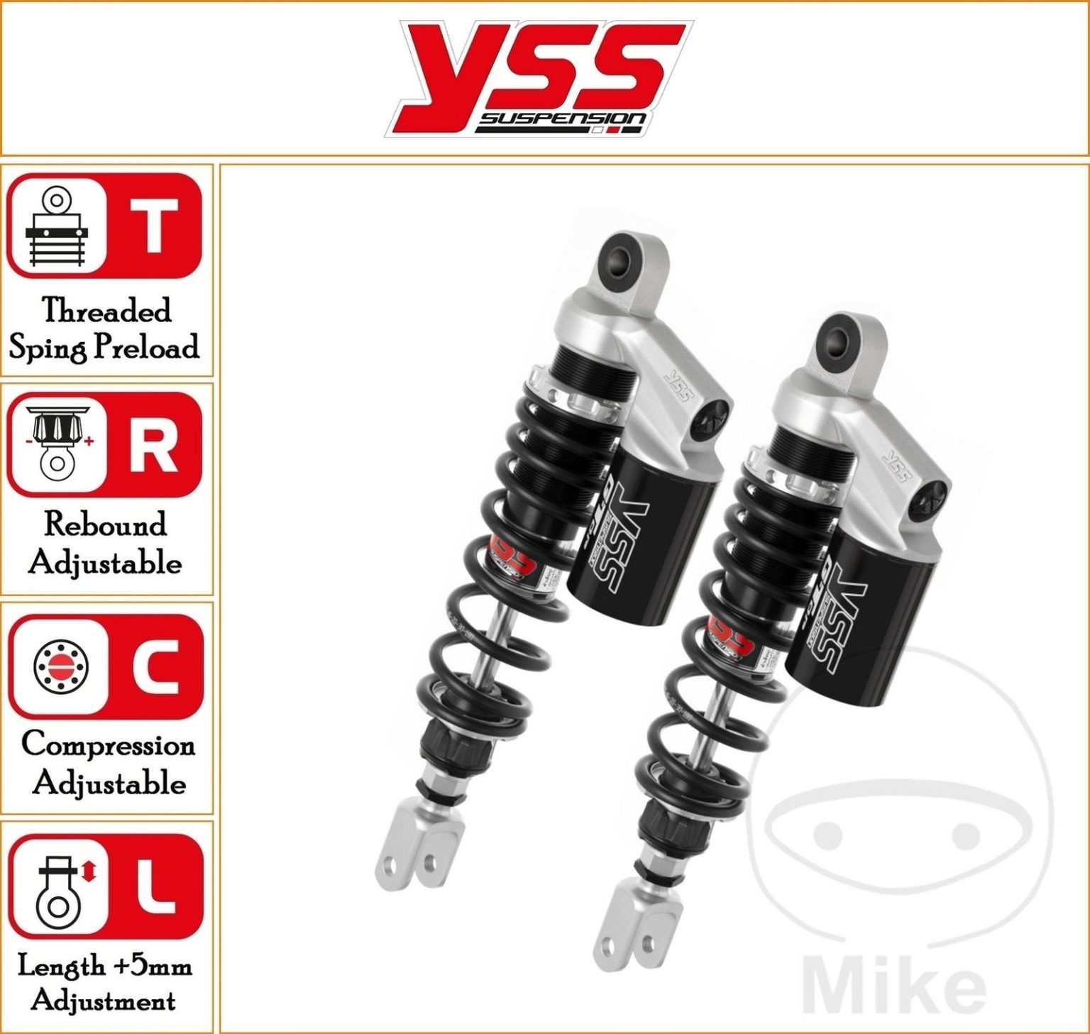 YSS 335 mm Standard Rear Twin Gas Shock With Piggy Back Reservoir Top ...