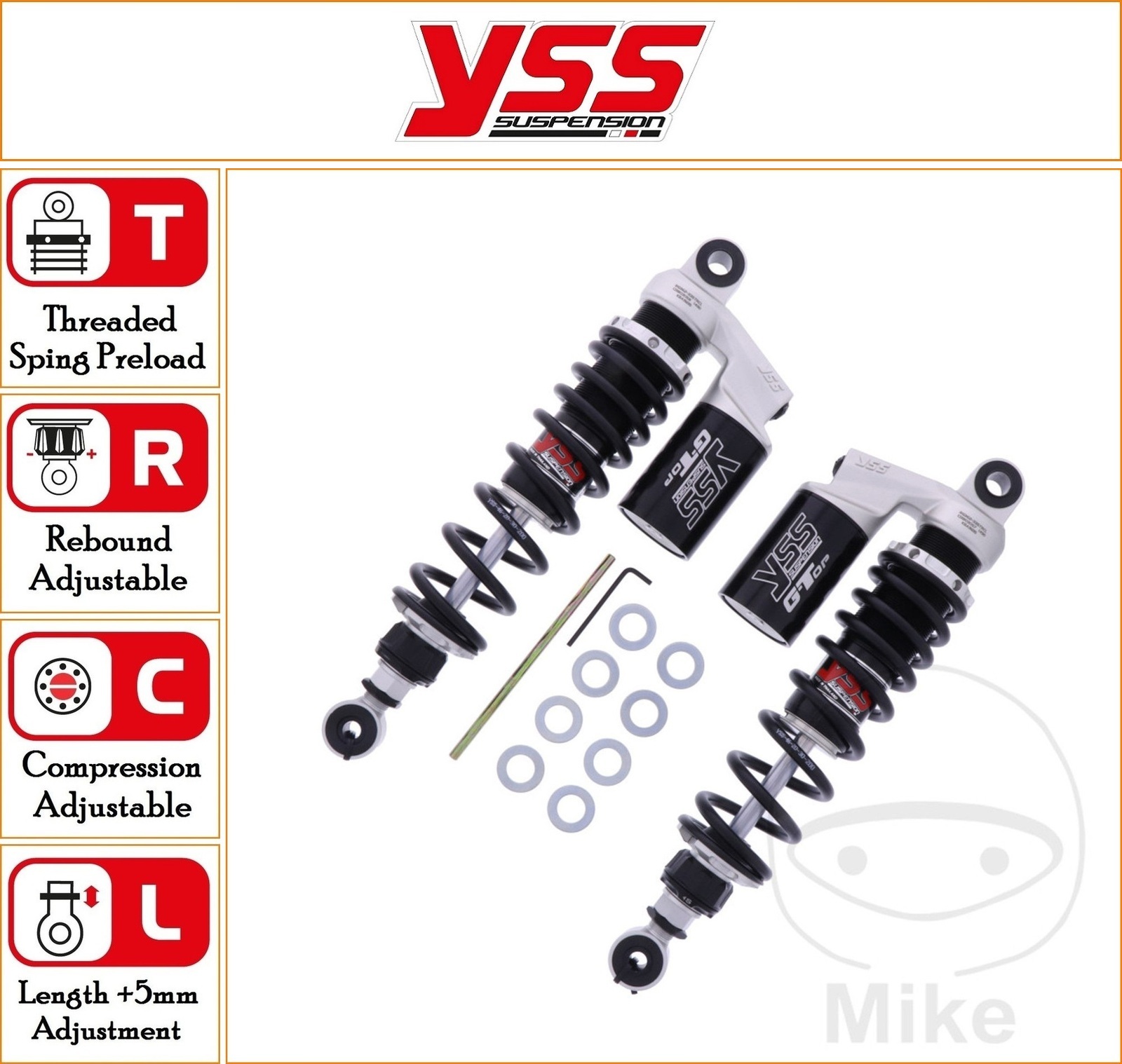 YSS 335 mm Standard Rear Twin Gas Shock With Piggy Back Reservoir Top ...