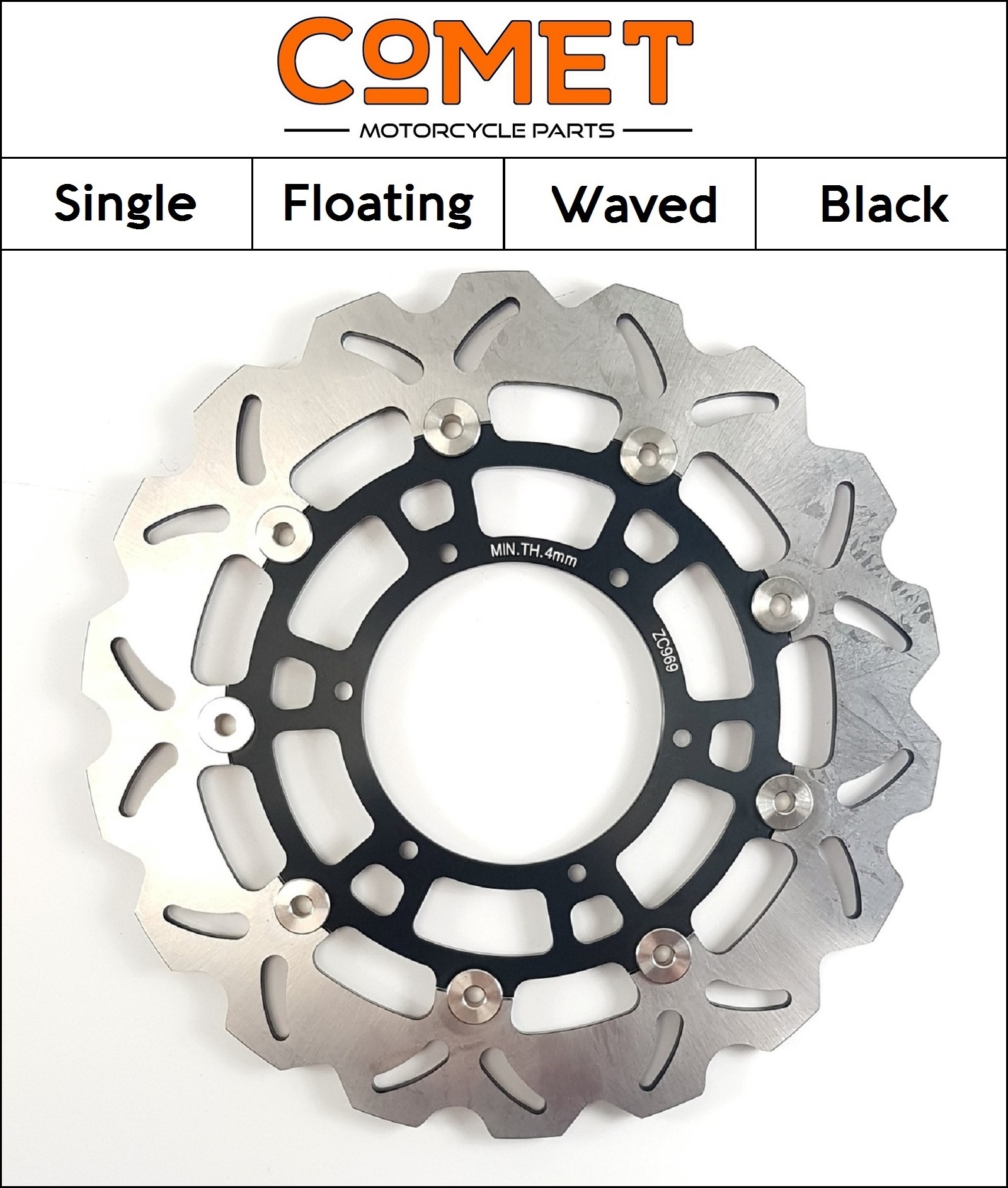 Front Comet WF Series Wavy Black Brake Disc | WizBiz