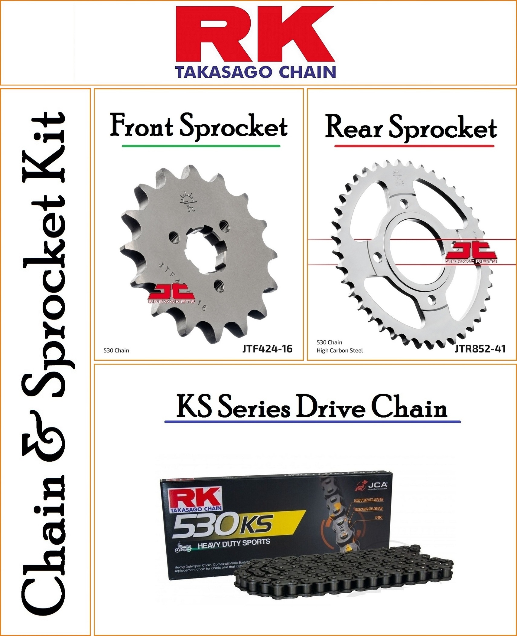 Chain and Sprocket Kit With a RK KS 530 Pitch 102 Link Steel Chain | WizBiz