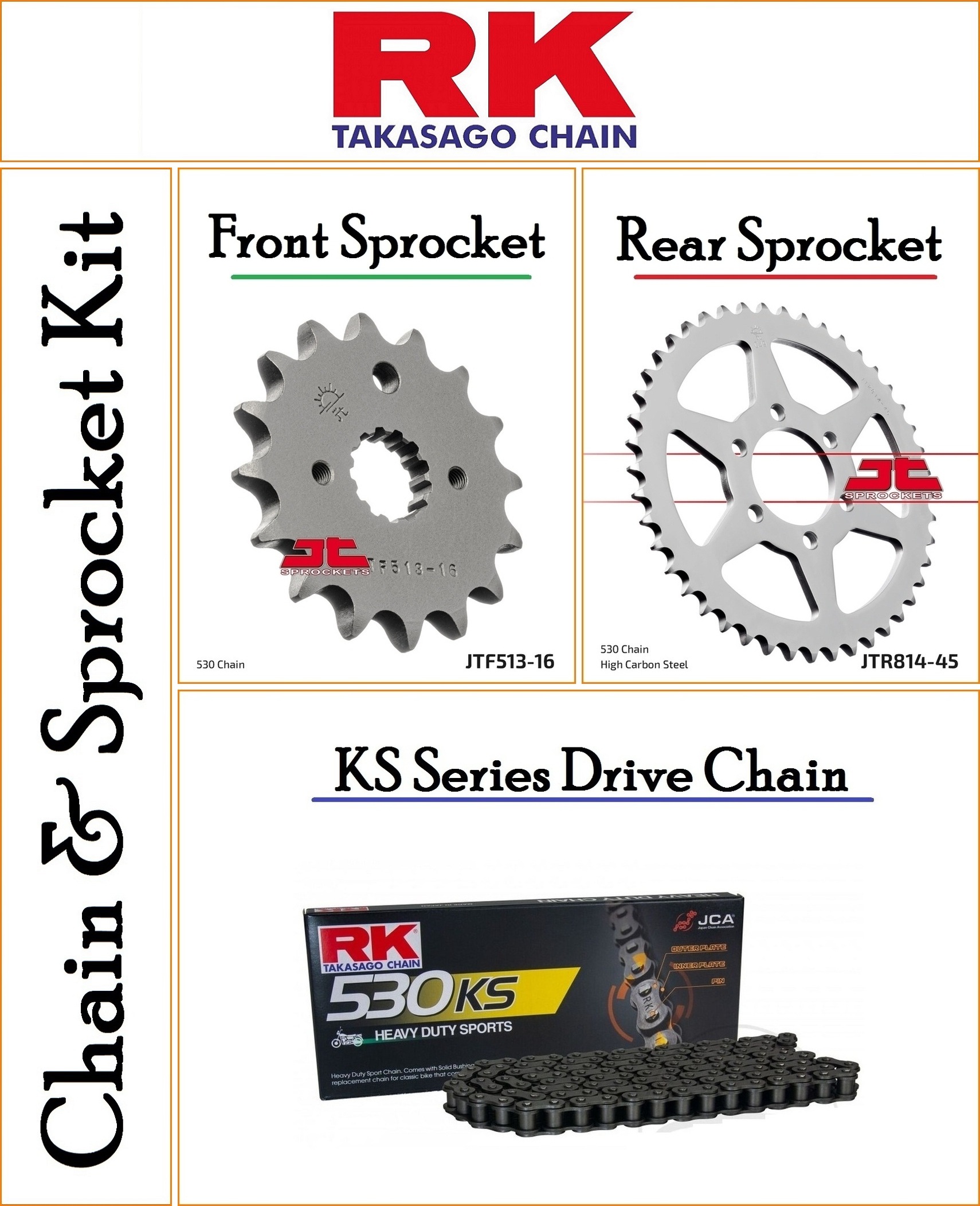 Chain and Sprocket Kit With a RK KS 530 Pitch 104 Link Steel Chain | WizBiz