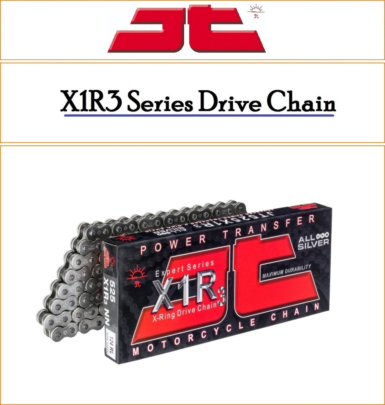 JT X1R3 525 Pitch 112 Link Nickel Chain | WizBiz