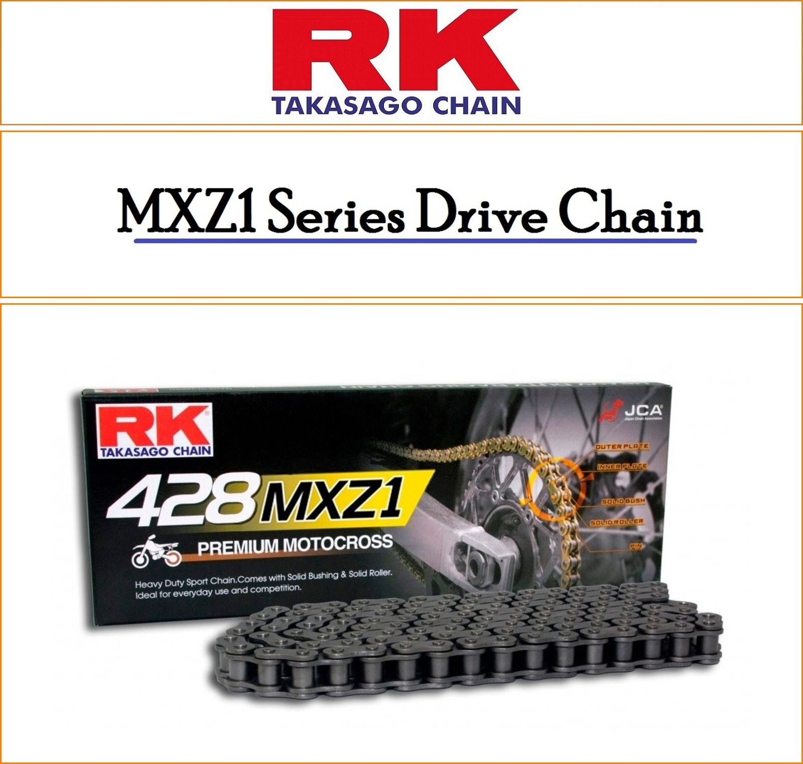 Chain and Sprocket Kit With a RK MXZ1 428 Pitch 124 Link Steel Chain ...