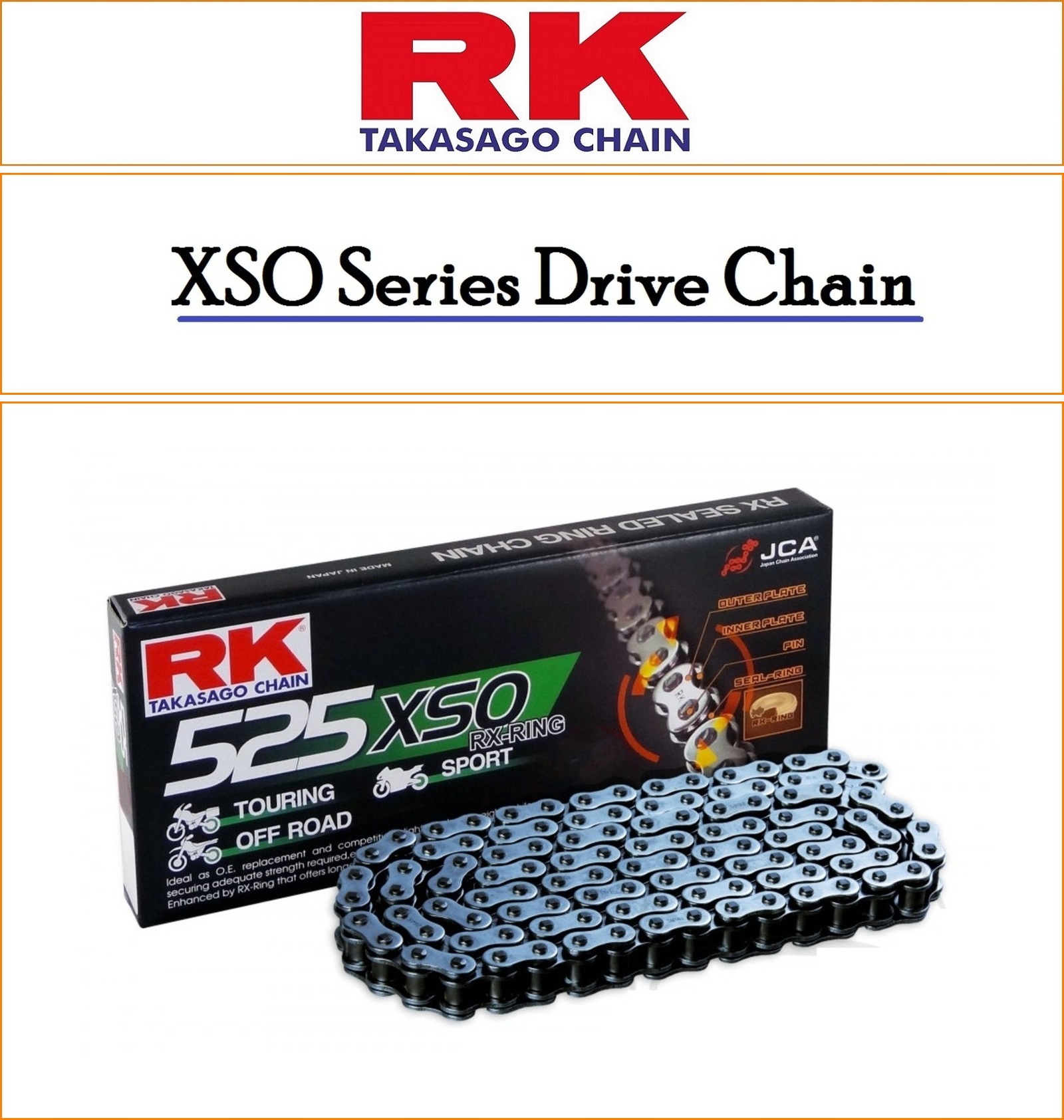 Chain and Sprocket Kit With a RK XSO 525 Pitch 108 Link Steel Chain ...