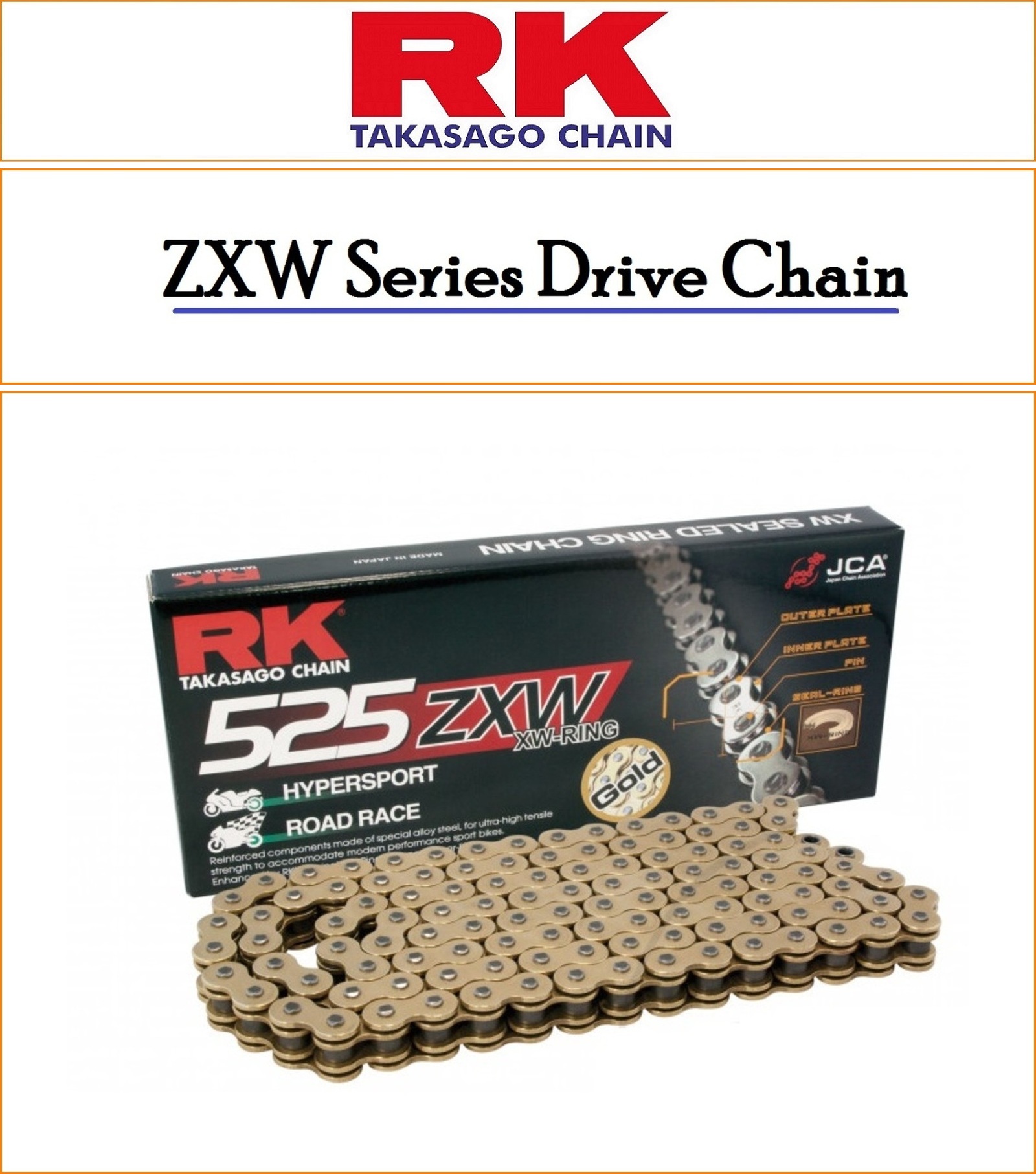 Chain and Sprocket Kit With a RK ZXW 525 Pitch 124 Link Gold Chain | WizBiz